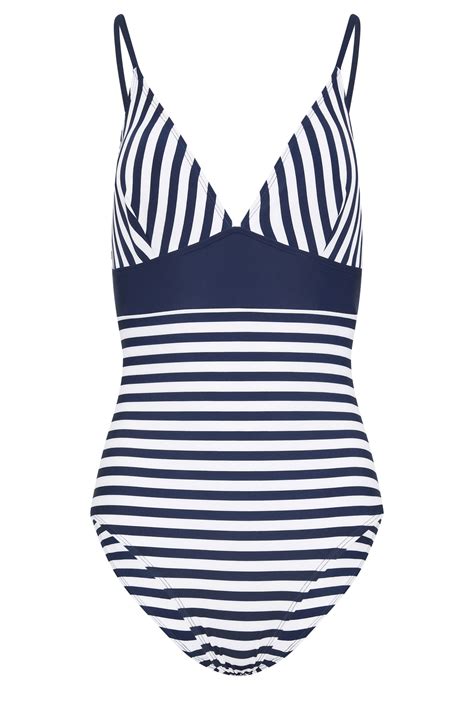 Lts Tall Womens Navy Blue Stripe V Neck Swimsuit Long Tall Sally