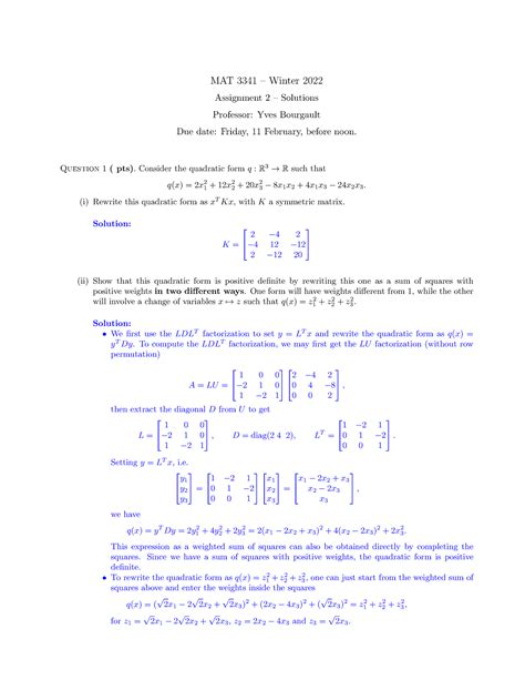 Assignment 2 Solutions Mat 3341 Mat 3341 Winter 2022 Assignment 2