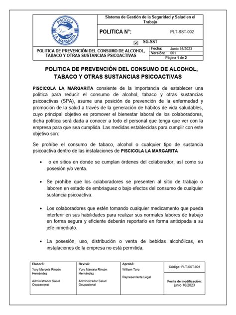 Plt Sst 002 Alcohol Tabaco Pdf Drogas Psicoactivas La
