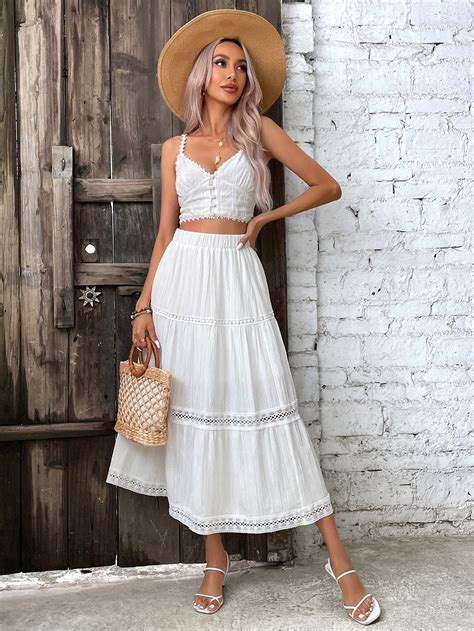 Shein Vcay Contrast Lace Ruffle Hem Skirt Shein Usa