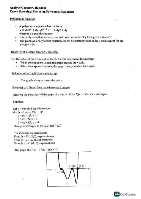 Solution Analytic Geometrty Curve Sketching Polynomial Equations With Examples And Explanation