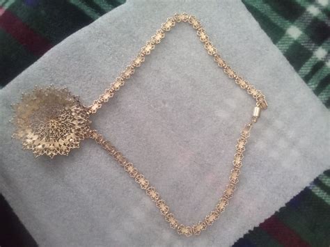 Vintage Monet Pendant Necklace Gold Tone 1960s 1970 Gem