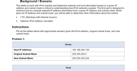 11 6 6 Lab Calculate IPv4 Subnets Docx Google Drive