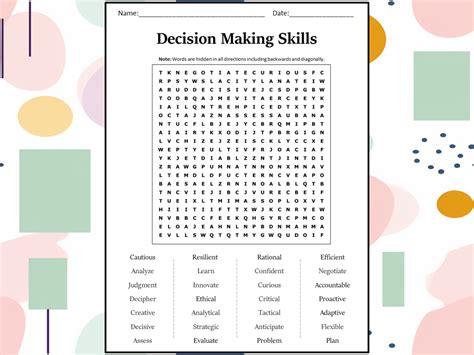 Decision Making Skills Word Search Puzzle Worksheet Activity Teaching
