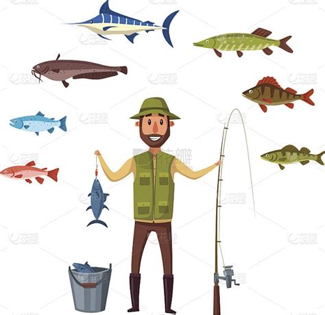 渔夫，捕捉隔离的病媒鱼素材 花瓣网