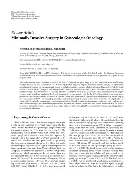 Pdf Minimally Invasive Surgery In Gynecologic Oncology
