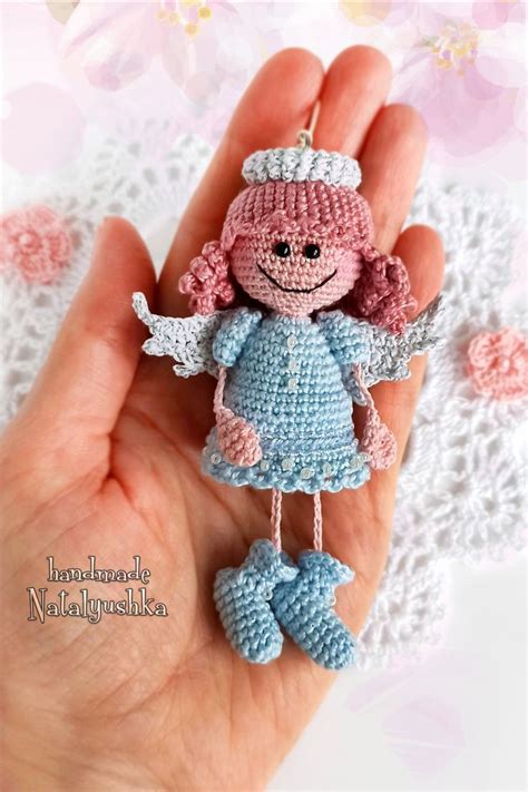 Little Crochet Angel Keychain Guardian Angel Amigurumi Mini Doll