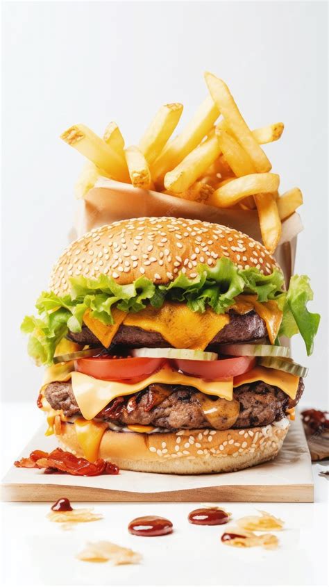Premium Ai Image A Cheeseburger With Fries On The Side Generative Ai