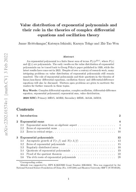 Pdf Value Distribution Of Exponential Polynomials And Their Role In The Theories Of Complex
