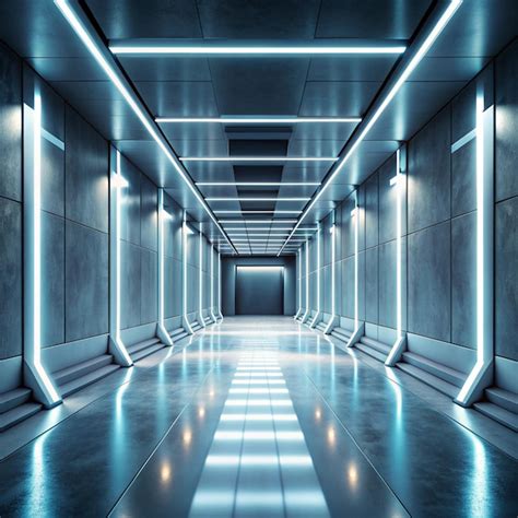 Abstract Futuristic Empty Floor And Room Scifi Corridor With Light For