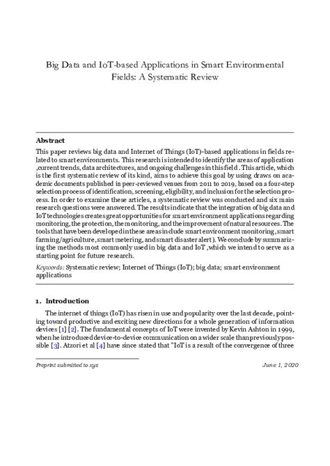 Pdf Big Data And Iot Based Applications In Smart Environments A Systematic Review