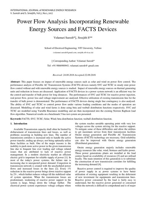 Pdf Power Flow Analysis Incorporating Renewable Energy Sources And Facts Devices