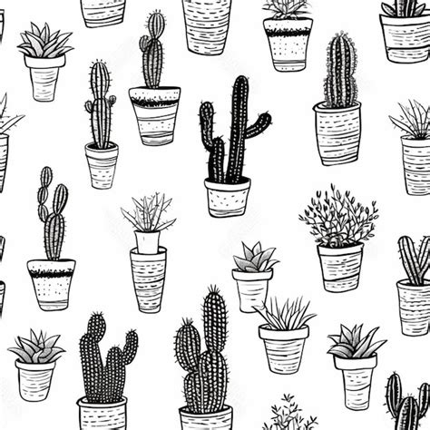 Premium Photo Seamless Pattern Of Cacti In Pots On A White Background