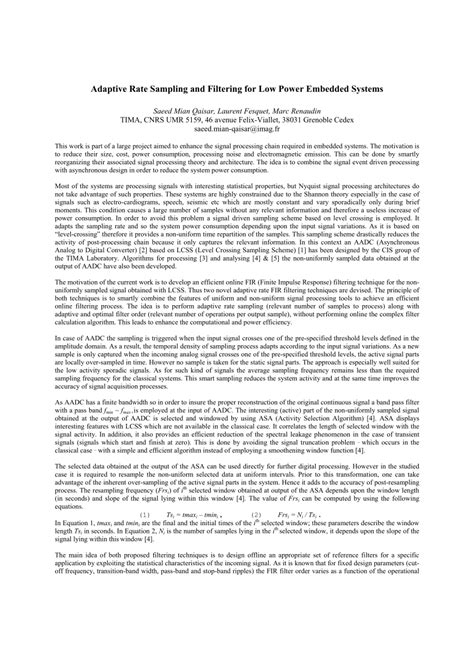 Pdf Adaptive Rate Sampling And Filtering For Low Power Embedded Systems
