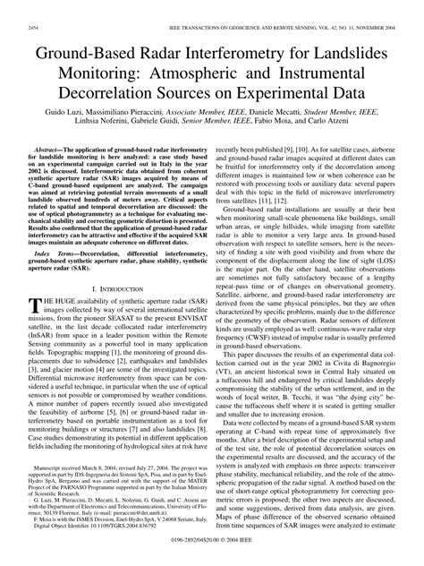 Pdf Ground Based Radar Interferometry For Landslides Monitoring