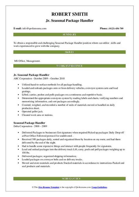 10 Seasonal Package Handler Resume Samples Templates For 2025