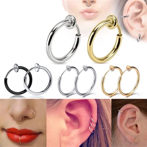 펑크 남성 여성 스텔스 클립 귀걸이 구멍 없음 클립 귀걸이 귀 커프 스프링 클립 헬릭스 링 후프 가짜 귀 링 후프 2 개 바디 쥬얼리 Aliexpress