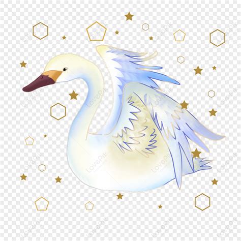 Gambar Angsa Putih Yang Lucu Dengan Cat Air Yang Mekarbunga Bunga