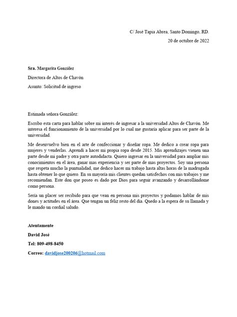 Carta De Autopresentacion David Pdf