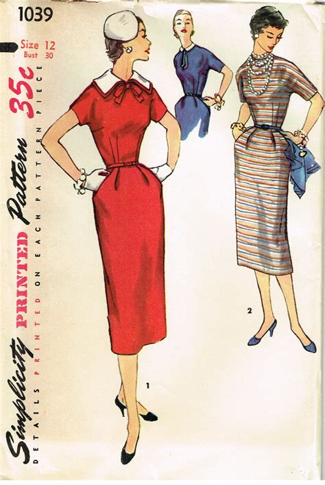 1950s Vintage Simplicity Sewing Pattern 1039 Uncut Misses Slender Dres