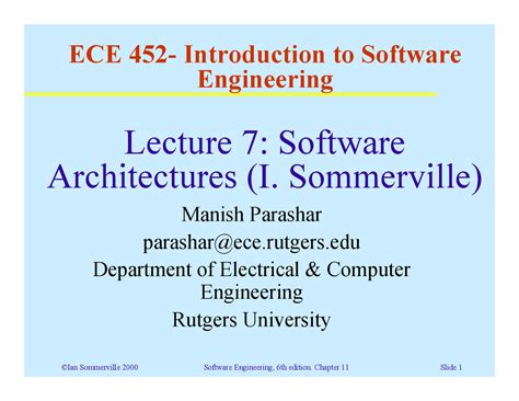Software Architectures Introduction To Software Engineering Lecture 07 Slides Computer Science