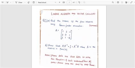 Solved LinEAR ALGEbra And Vector CAICULUS Q1 A Find The Chegg