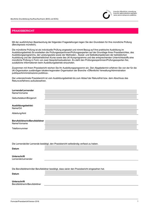 Formular Praxisbericht Branche öffentliche Verwaltung