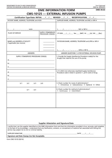 Form Cms 10125 Dme Information Form External Infusion Pumps Printable Pdf Download