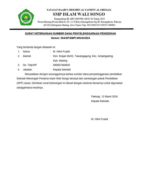 Surat Keterangan Tidak Menggunakan Fasilitas Negara Pdf