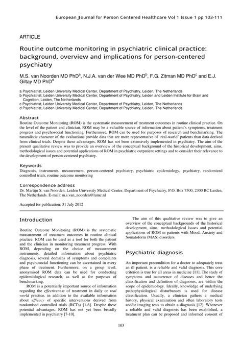 Pdf Routine Outcome Monitoring In Psychiatric Clinical Practice Background Overview And