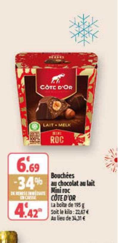 Promo Bouchées Au Chocolat Au Lait Mini Roc Côte D or chez Coccinelle