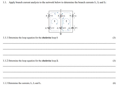 solved 1 1 apply branch current analysis to the network