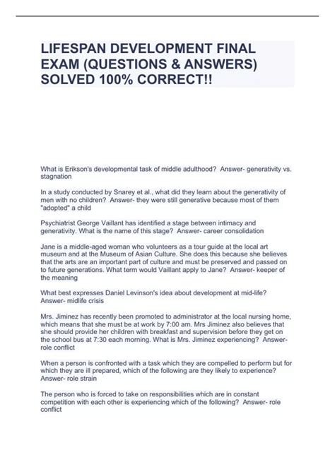LIFESPAN DEVELOPMENT FINAL EXAM QUESTIONS ANSWERS SOLVED 100