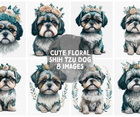 Artstation Cute Floral Shih Tzu Dog Painting 8 Images Artworks