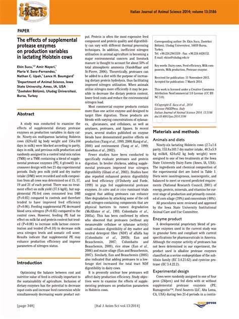 Pdf The Effects Of Supplemental Protease Enzymes On Production