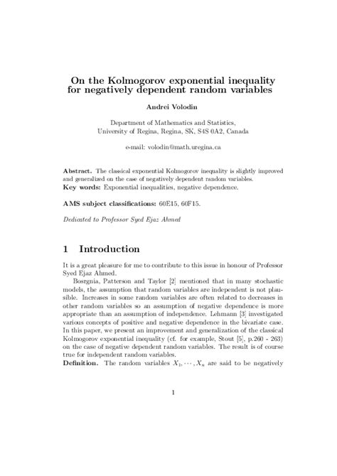 Pdf On The Kolmogorov Exponential Inequality For Negatively Dependent