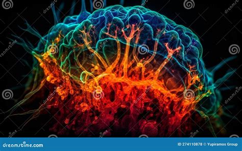 Glowing Cancer Cell In High Scale Magnification Generated By Ai Stock
