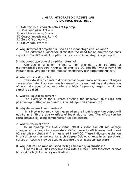 Linear Integrated Circuits Lab Viva Voce Linear Integrated Circuits