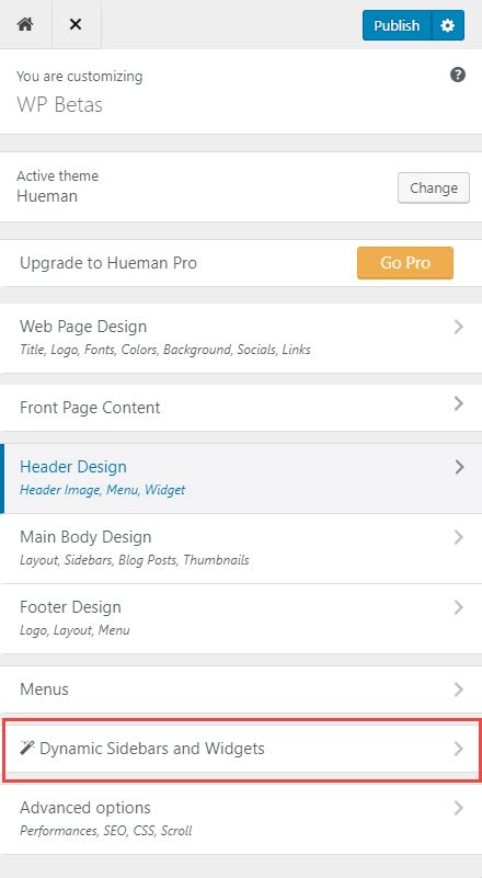 how to display a wordpress widget in your header with the hueman theme