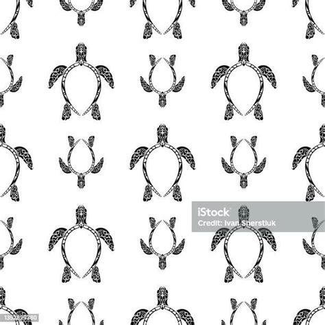 바다 거북 폴리네시아 부족 패턴 원활한 벡터 배경 거북이에 대한 스톡 벡터 아트 및 기타 이미지 거북이 곡선 그리기
