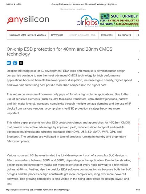 On Chip Esd Protection For 40nm And 28nm Cmos Technology Anysilicon