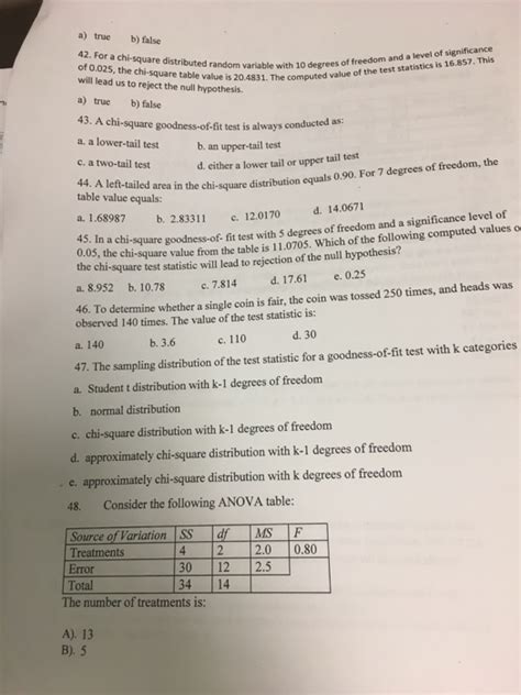 solved a true b false 42 for a chi square distributed