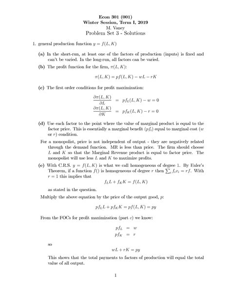 2019 301 Problem Set 3 Solutions Econ 301 001 Winter Session Term I 2019 M Vaney