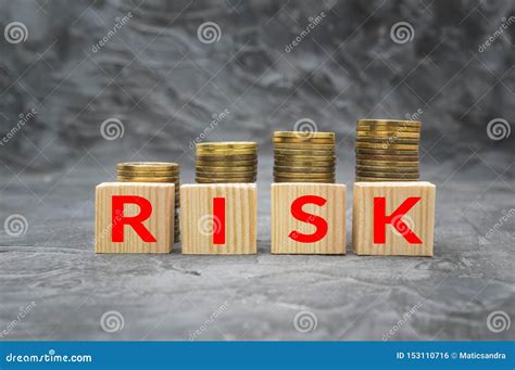Wooden Blocks With The Word Risk And Money Coin Stack On Dark