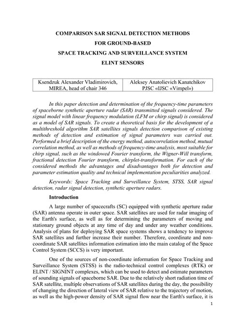 Pdf Comparison Sar Signal Detection Methods For Ground Based Space
