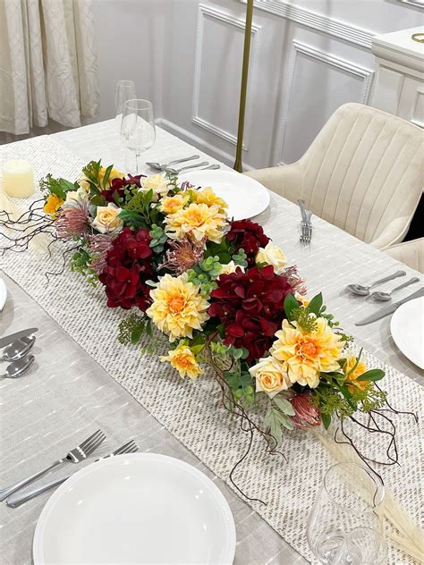 Handmade Fall Floral Centerpiece Real Touch Hydrangea Roses And Dahlias