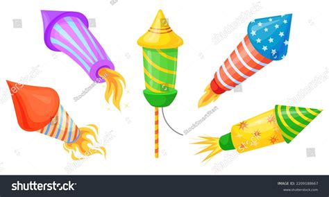 Cartoon Fireworks Rockets Firework Rocket Christmas Stock Vector Royalty Free 2209188667