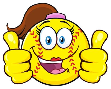 Cute Softball Girl Cartoon Character Giving A Double Thumbs Up Stock