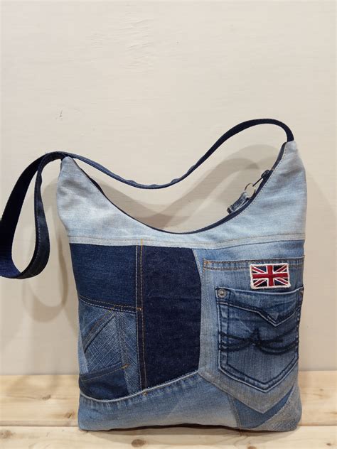 Denim Shoulder Bag Jeans Hobo Bag Denim Patchwork Purse Recycled