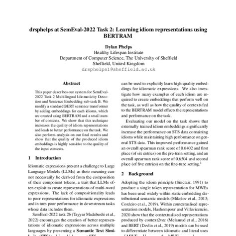Drsphelps At SemEval Task Learning Idiom Representations Using BERTRAM ACL Anthology